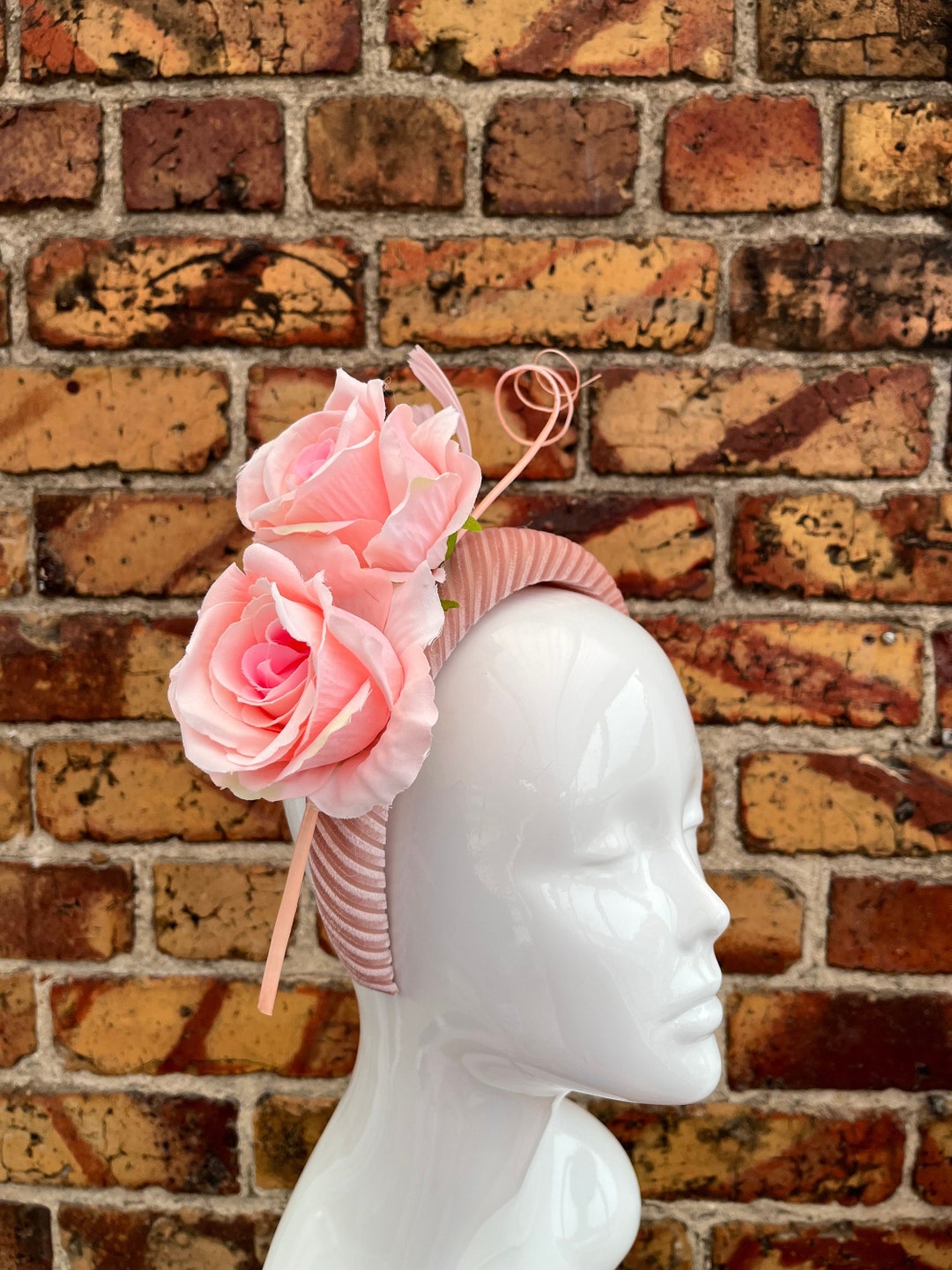 Light Pink Rose Flower Goose Feather Blush Velvet Halo Headband ...