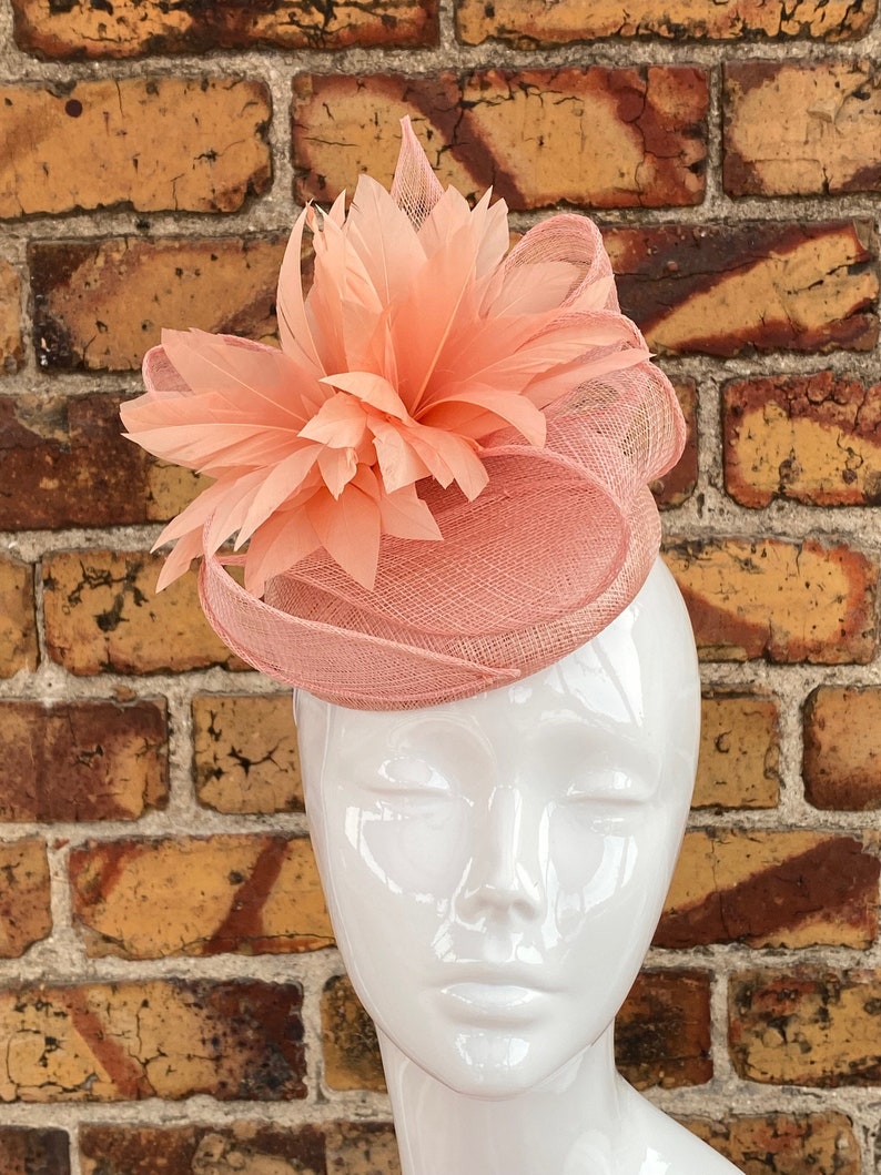 New Peach Pink Sinamay Round Pillbox Fascinator With Large - Etsy