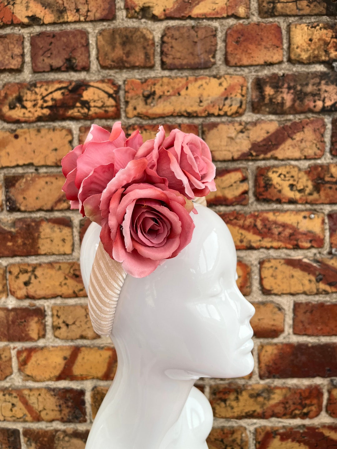 Pink Rose Flower Velvet Halo Cream Headband Fascinator for Ascot Races ...