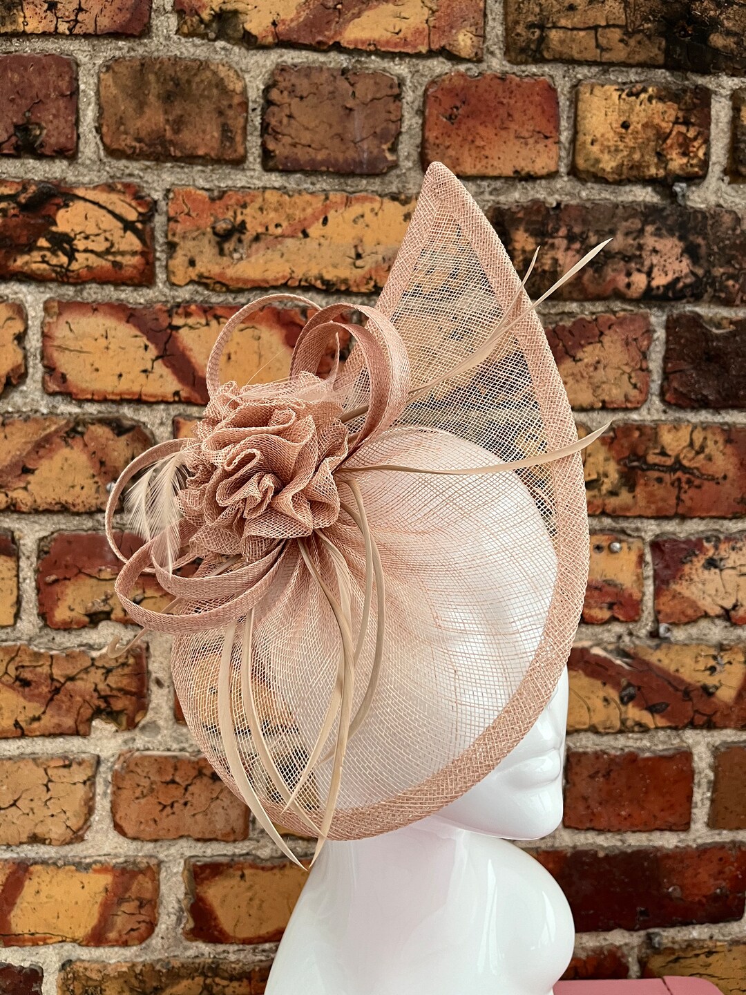 New Natural Beige Sinamay Teardrop Fascinator With Sinamay Flower and ...