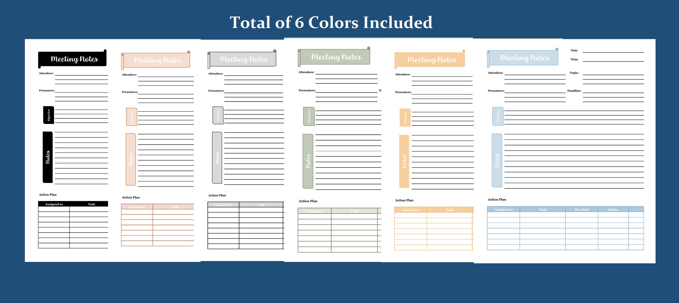 Meeting Notes Template- Pdf-printable-business Meeting- Executive ...