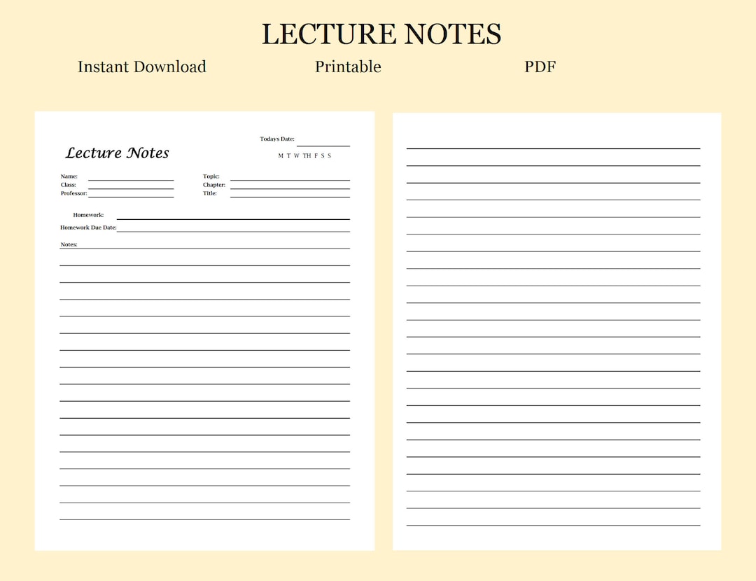 Printable Lecture Notes- Printable- PDF- Students Notes Template - Etsy