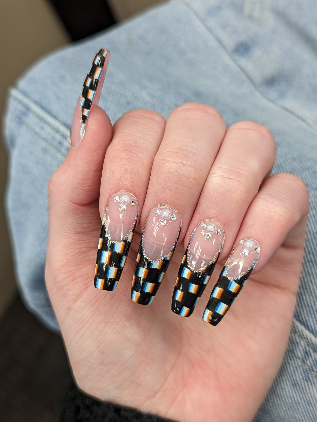 Trippy Checkered French Tips - Etsy