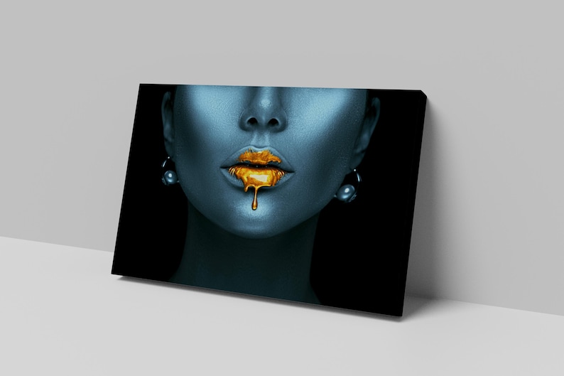 Gold Lips Canvas & Poster Print, Glam Fashion Wall Art, Black Gold ...