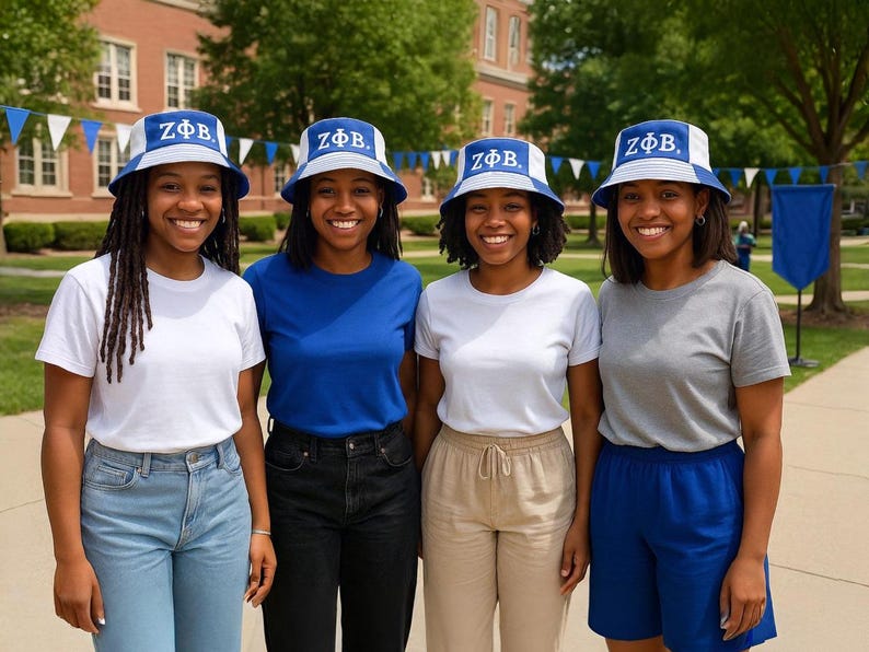 Zeta Phi Beta Embroidered Bucket Hat, Royal Blue & White Color Block ...