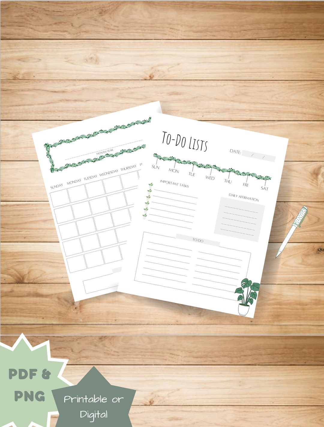 Minimalist to Do List and Calendar PDF and PNG Printable and Digital ...