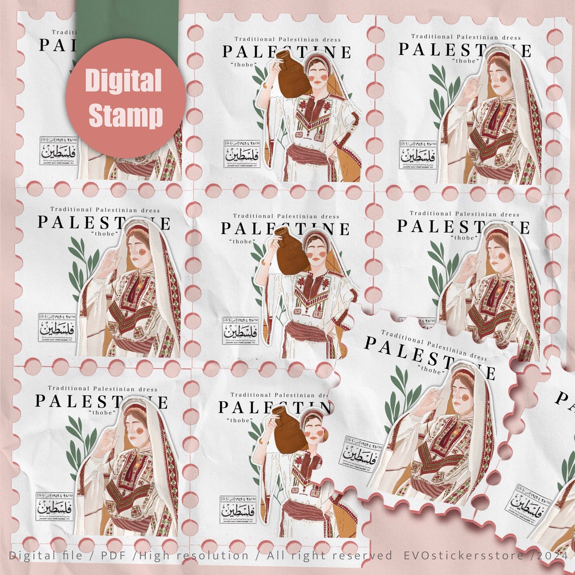 4 Digital Stamp Files - Palestine Stamp Pack ,digital Design ,digital ...