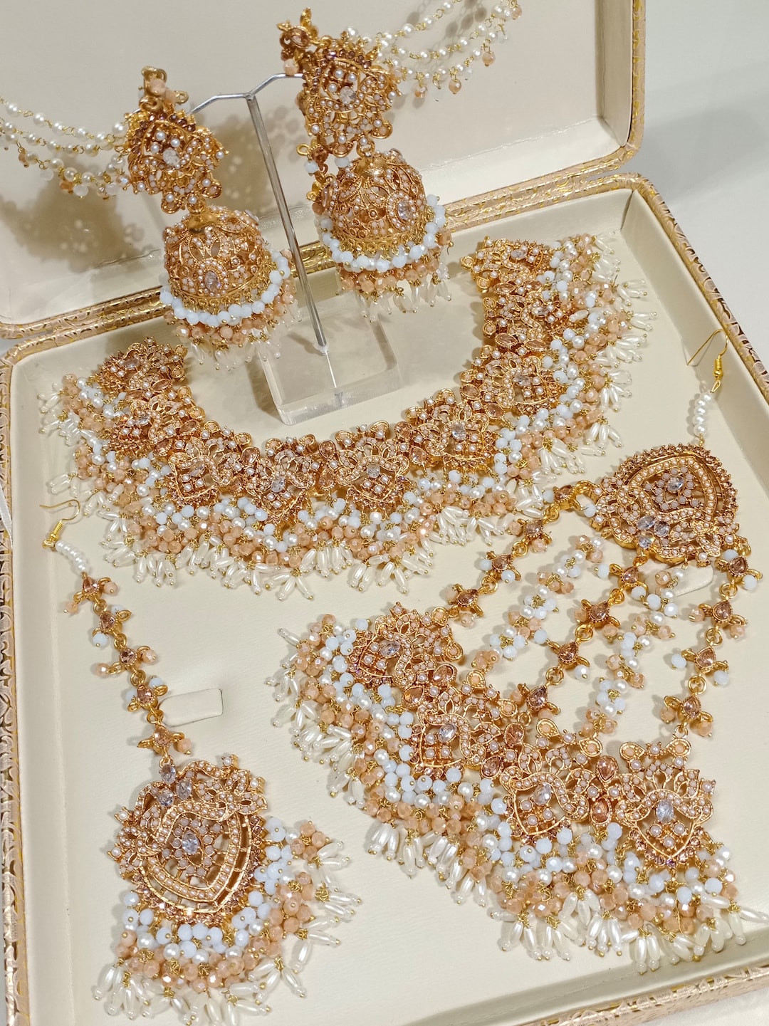 Bridal Heavy Nauratan Gold Plated Complete Set / Indian Pakistani ...