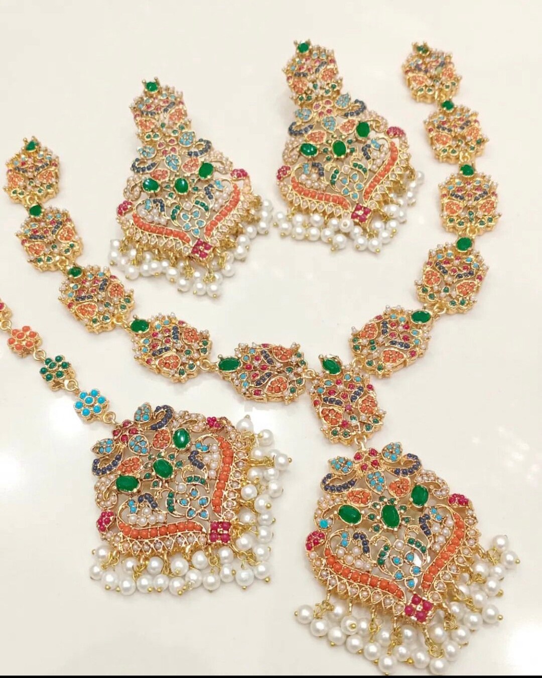 Nauratan Gold Plated Heavy Mala Set / Indian Pakistani Bridal Shaadi ...