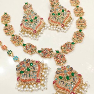 Nauratan Gold Plated Heavy Mala Set / Indian Pakistani Bridal Shaadi ...