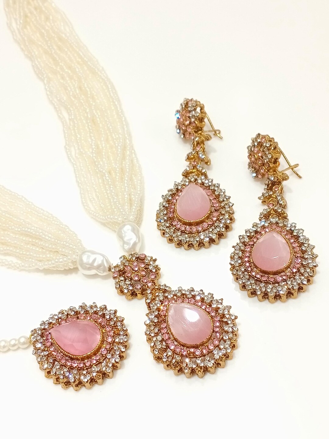 Pearl Mala Set Gold Plated / Indian Pakistani Shaadi Jerwelry Wedding ...