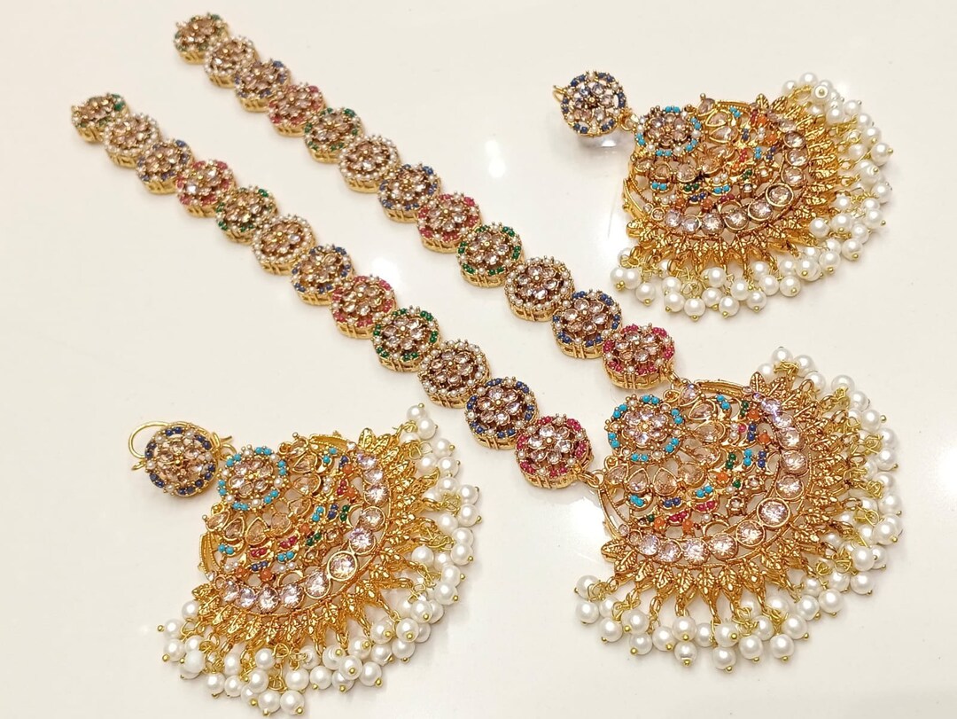 Nauratan Mala Set Gold Plated / Indian Pakistani Shaadi Jerwelry ...