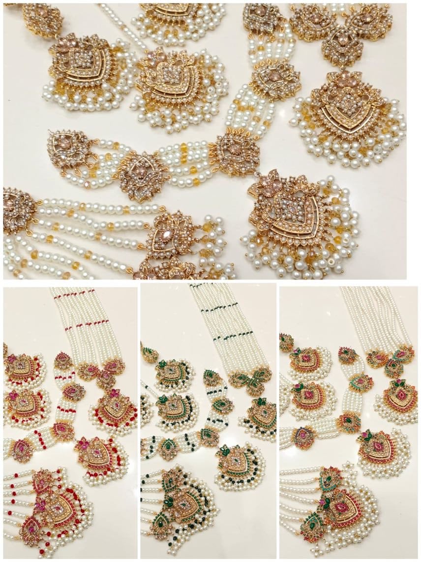 Nauratan Bridal Pearl Necklace Set | Traditional Pakistani Wedding ...