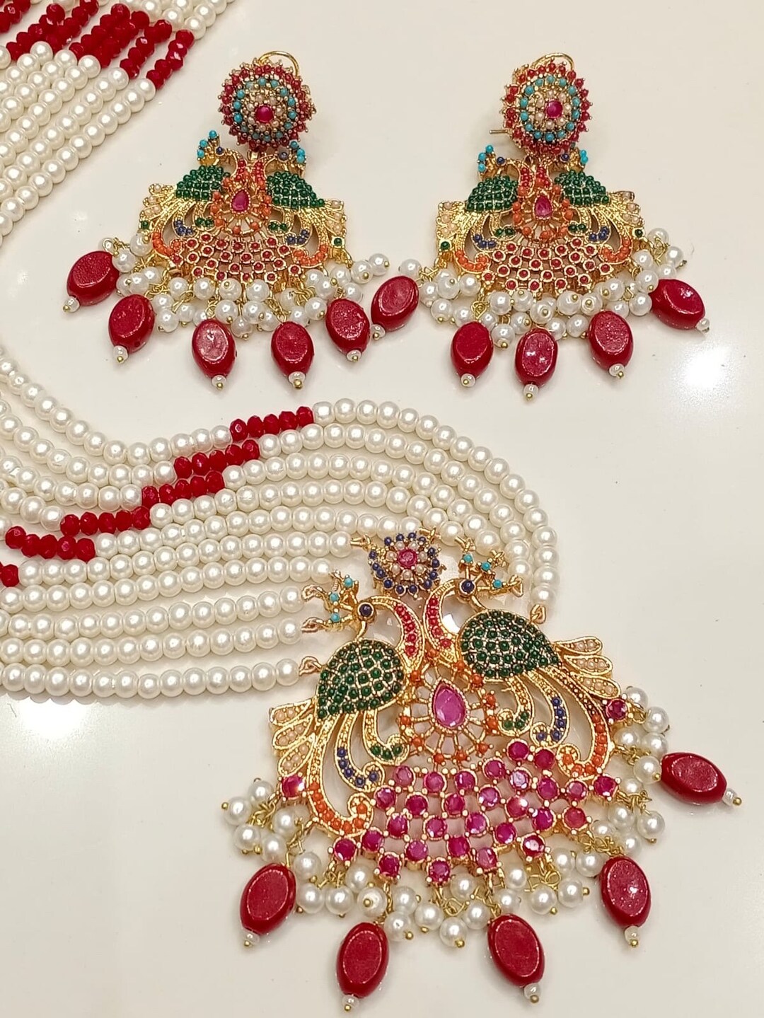 Nauratan Mala Set Peacock Design/indian Pakistani Shaadi Jerwelry ...
