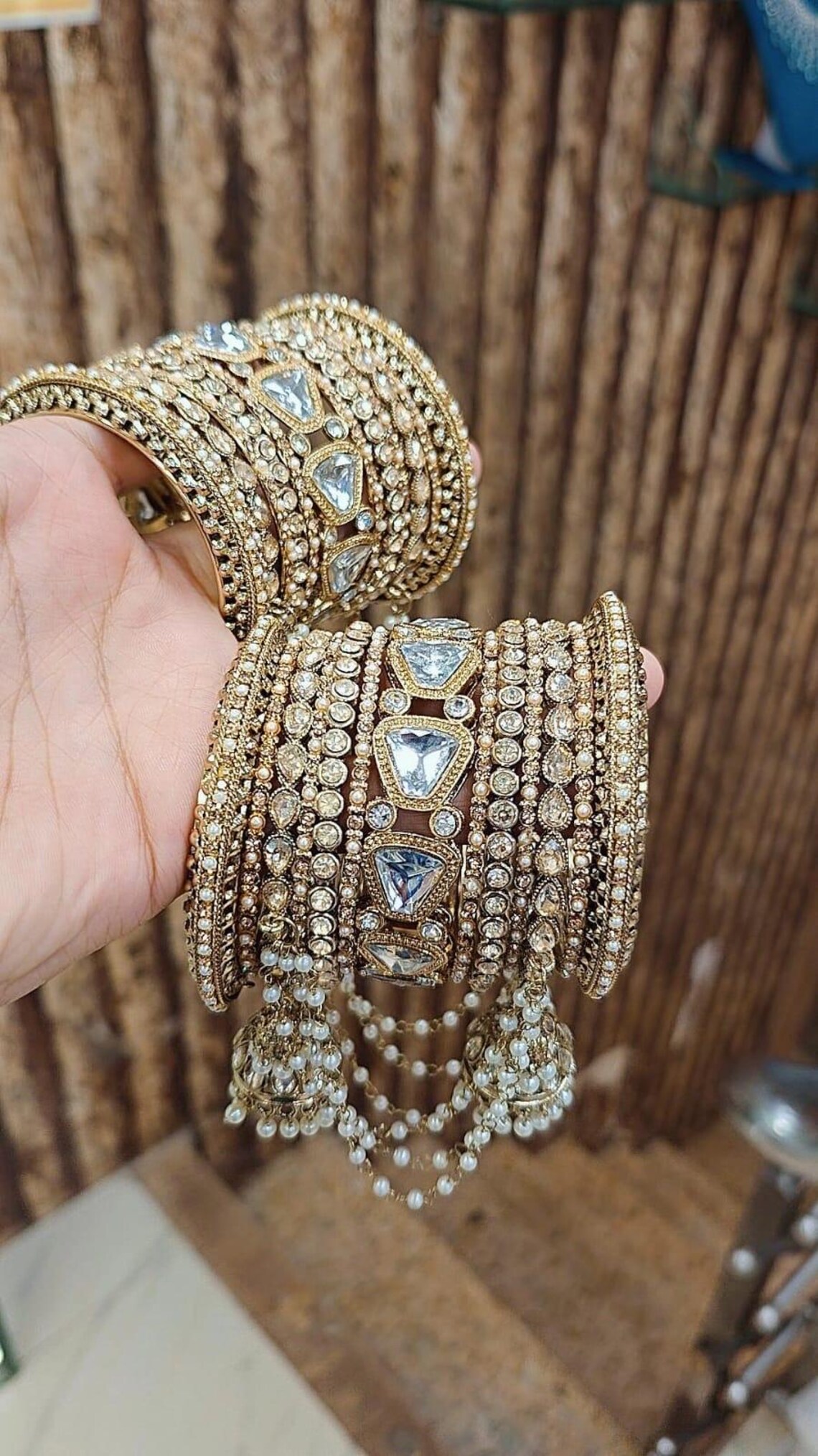 Gold Kundan Bangle Set With Pearl Jhumki | Indian Pakistani Bridal ...