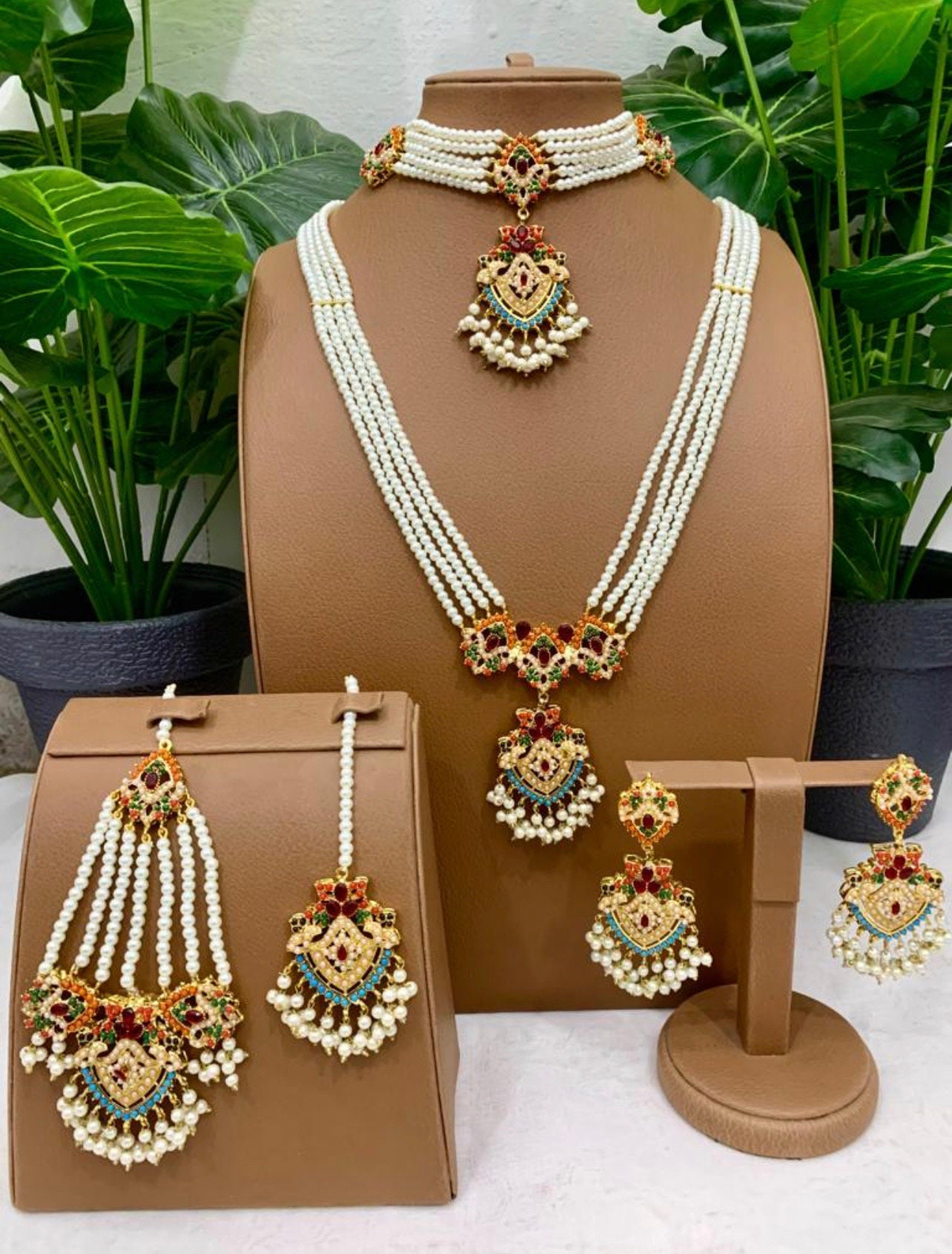 Nauratan Bridal Pearl Necklace Set | Traditional Pakistani Wedding ...
