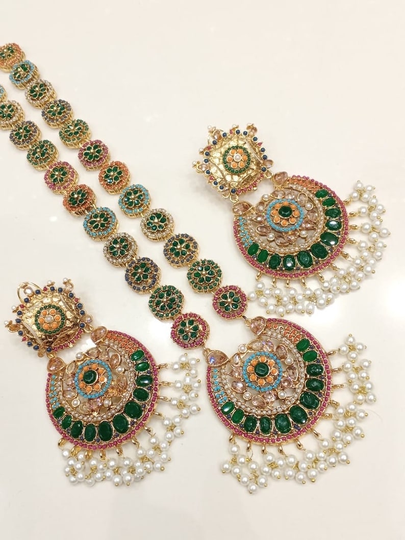 Nauratan Gold Plated Mala Set | Traditional Indian Pakistani Bridal ...