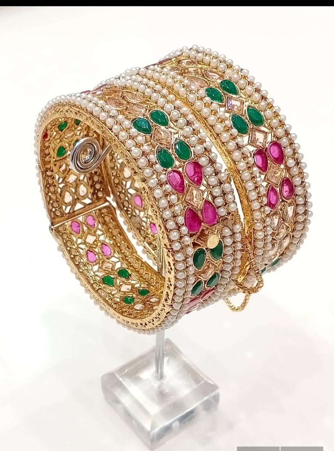 Openable Multi Color Stone Nauratan Bangle Kara Pair / Indian Pakistani ...