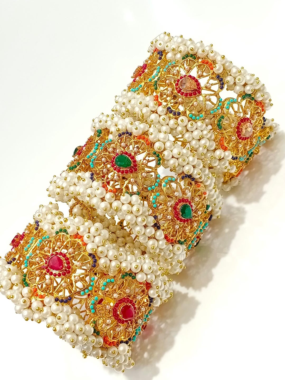 Openable Multi Color Stone Nauratan Bangle Kara / Indian Pakistani ...