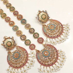 Nauratan Gold Plated Mala Set | Traditional Indian Pakistani Bridal ...