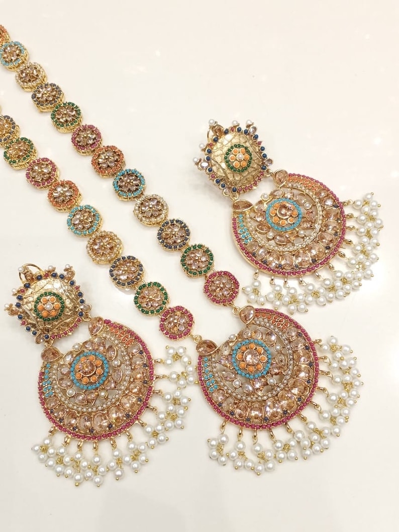 Nauratan Gold Plated Mala Set | Traditional Indian Pakistani Bridal ...