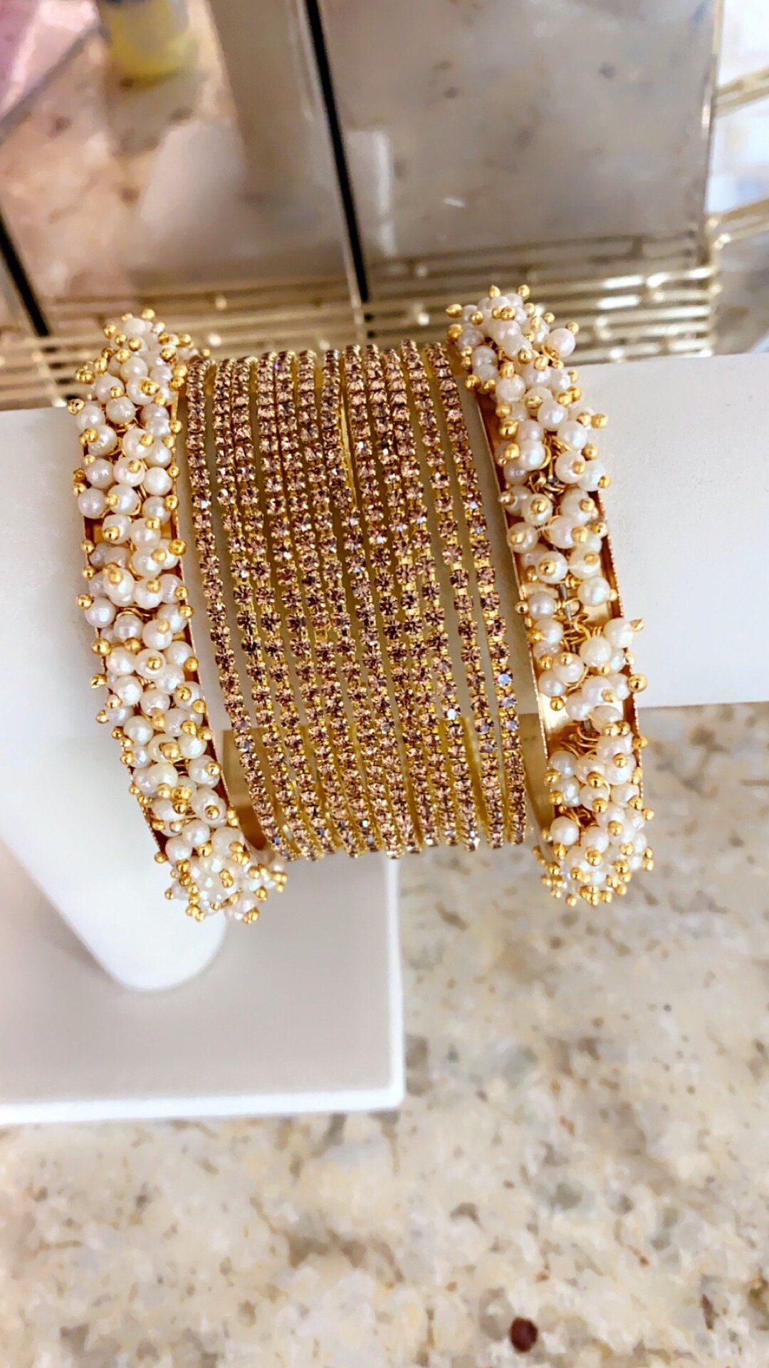 Gold Finish Pearl Bangle Set | Indian Pakistani Bridal Wedding Churi ...