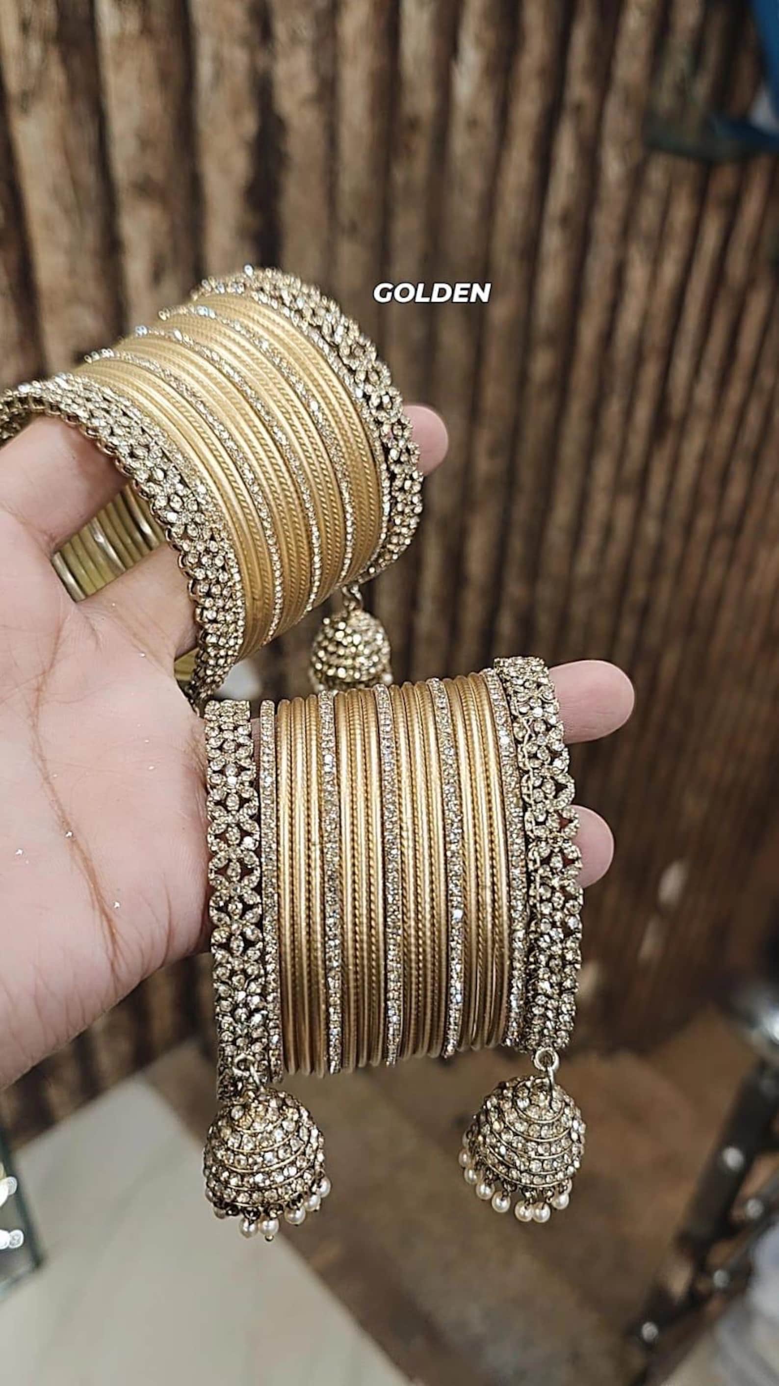 Elegant Golden Bangles | Ethnic Pakistani/indian Kangan | Traditional ...