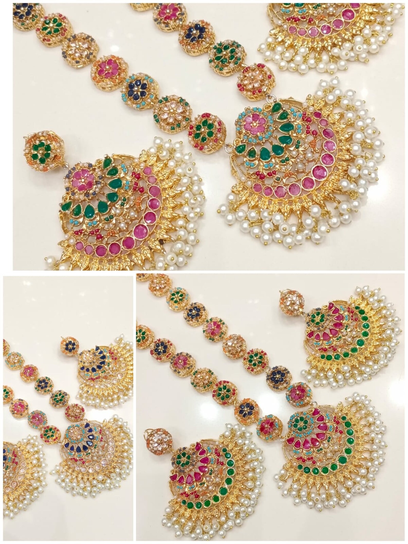 Nauratan Mala Set Gold Plated / Indian Pakistani Shaadi Jerwelry ...