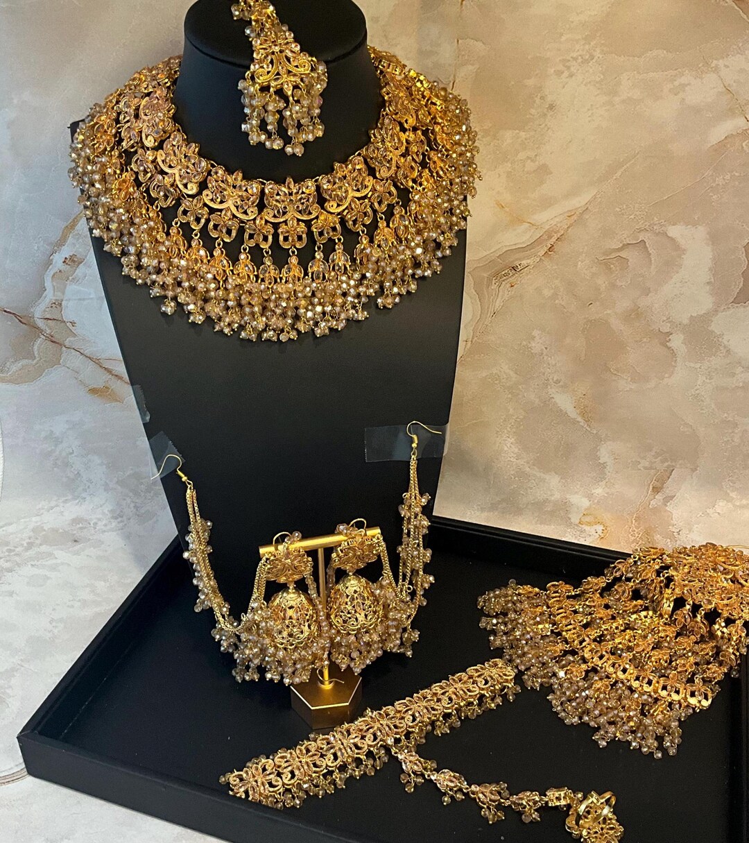 Heavy Gold Plated Bridal Nauratan Jewelry Set | Traditional Pakistani ...