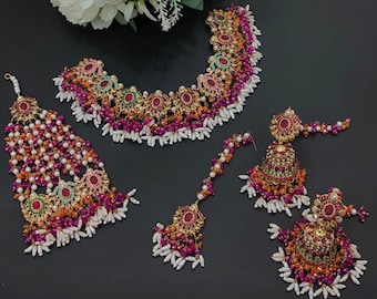 Patra Traditional Punjabi Pippal Patti Necklace/earrings/tikka Set/gold ...