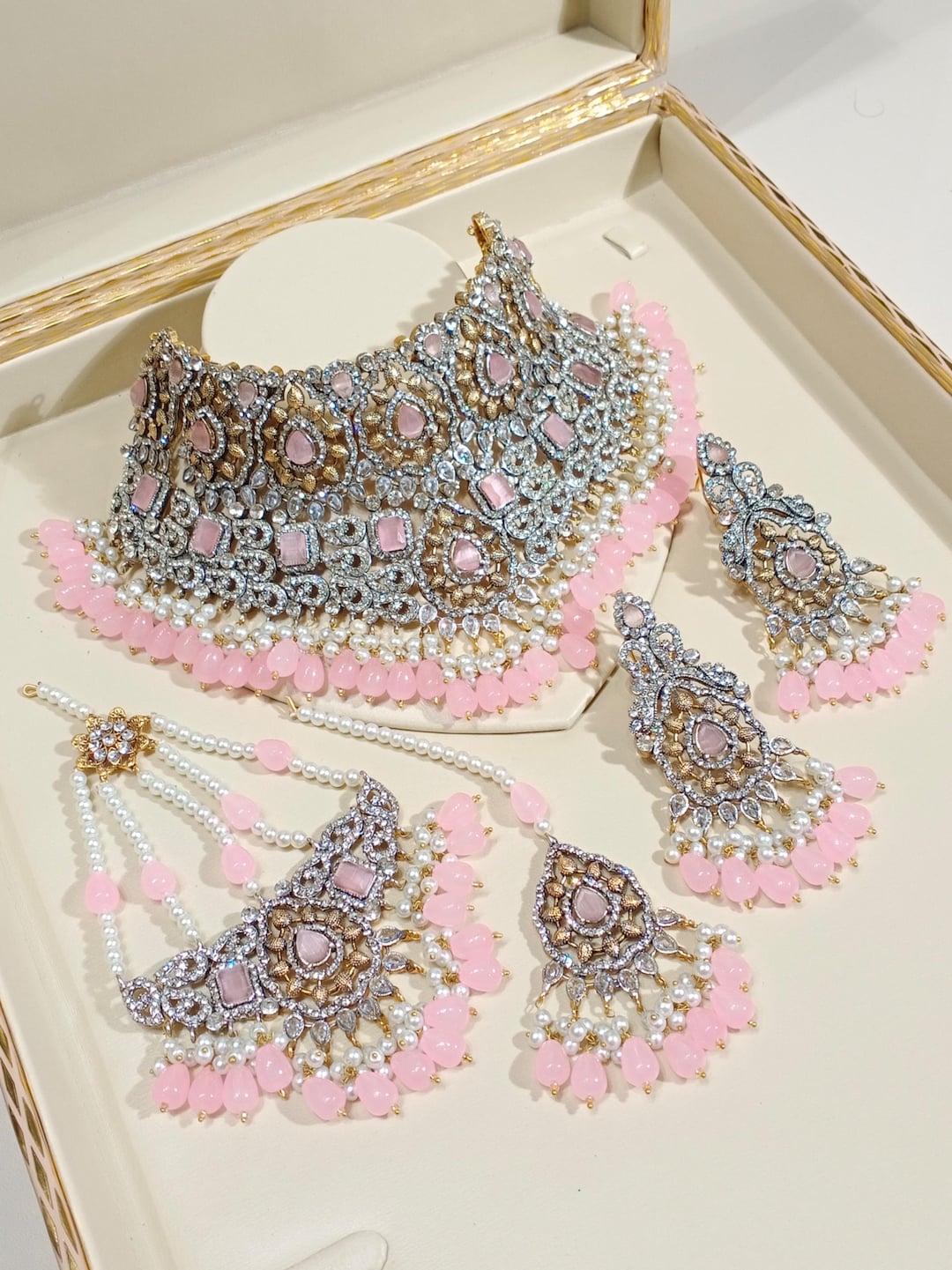 Bridal Silver Collar Heavy Complete Set / Indian Pakistani Bridal ...