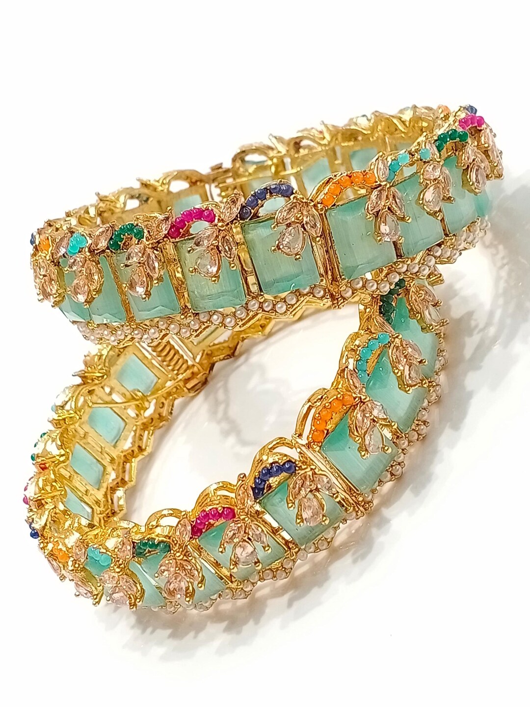 Openable Nauratan Bangle Pair: Indian Bridal Jewelry Set - Etsy