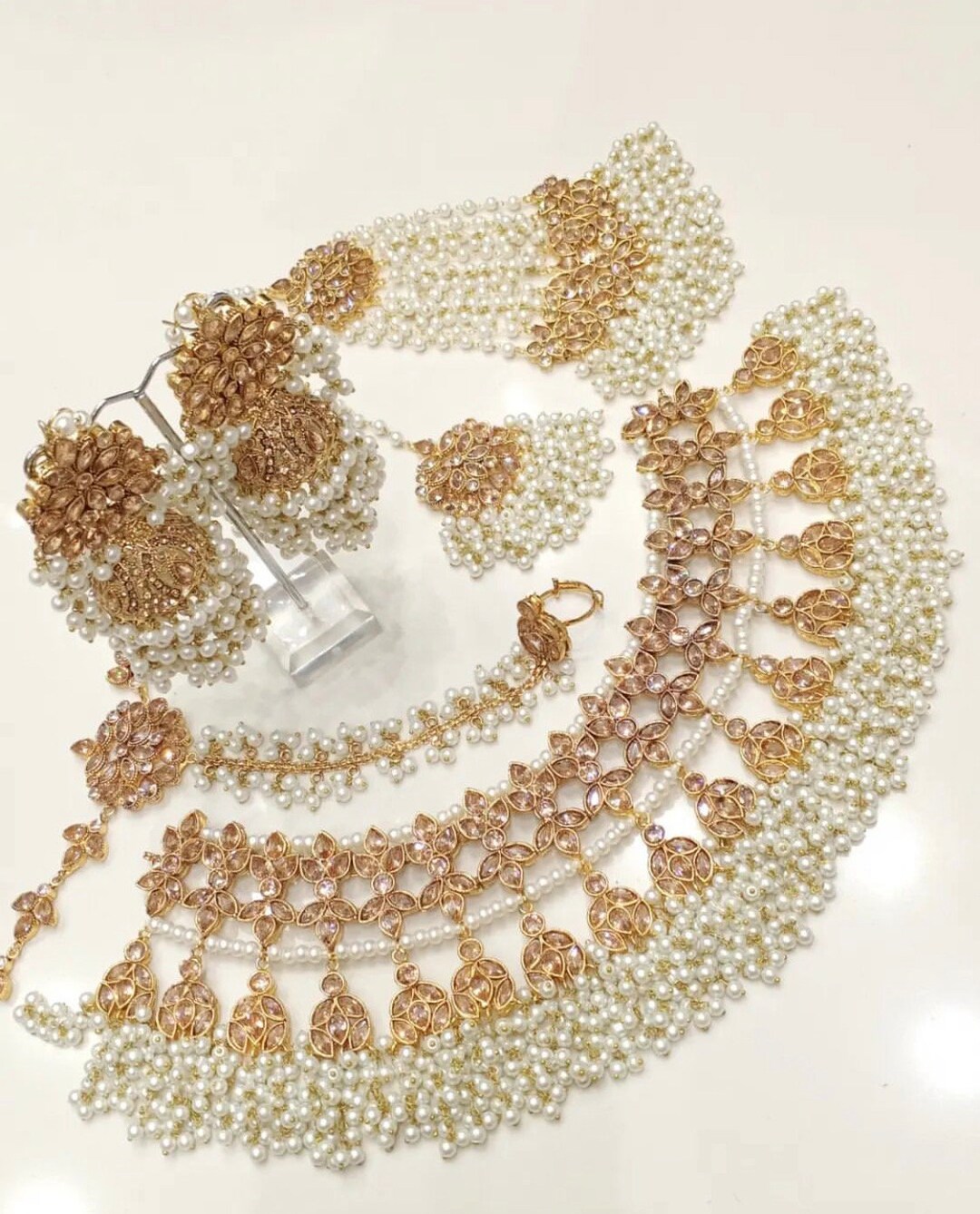 Bridal Heavy Nauratan Gold Plated Complete Set / Indian Pakistani ...