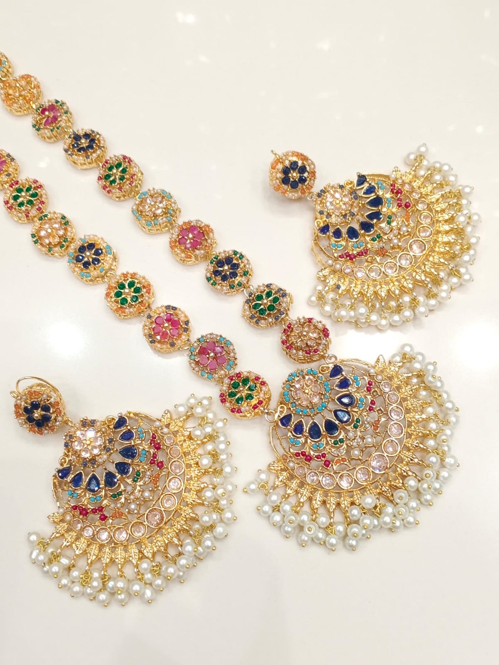 Nauratan Mala Set Gold Plated / Indian Pakistani Shaadi - Etsy