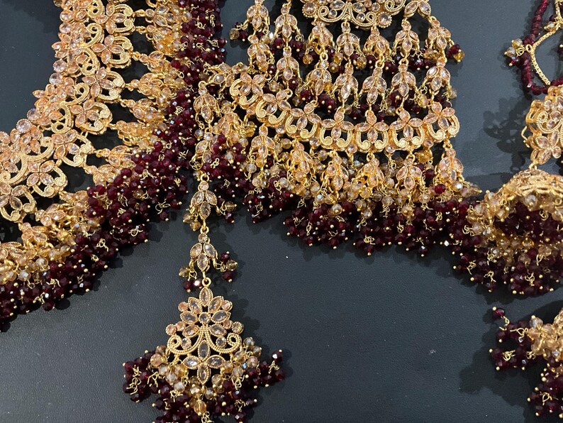 Bridal Gold Plated Maroon Heavy Complete Set / Indian Pakistani Bridal ...