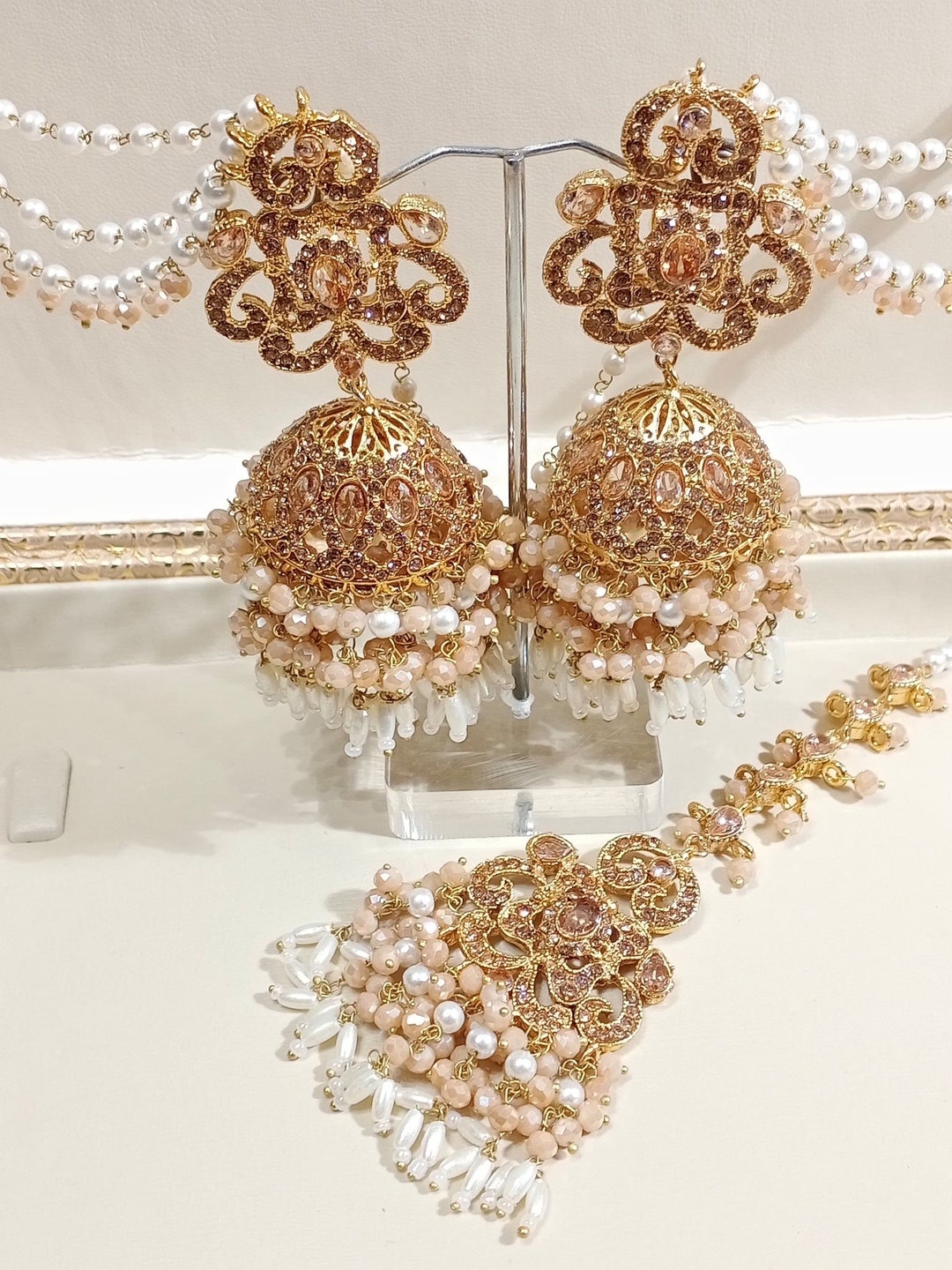 Nauratan Gold Stone Earrings Tikka Set/ Pakistani Jewelry/pakistani ...