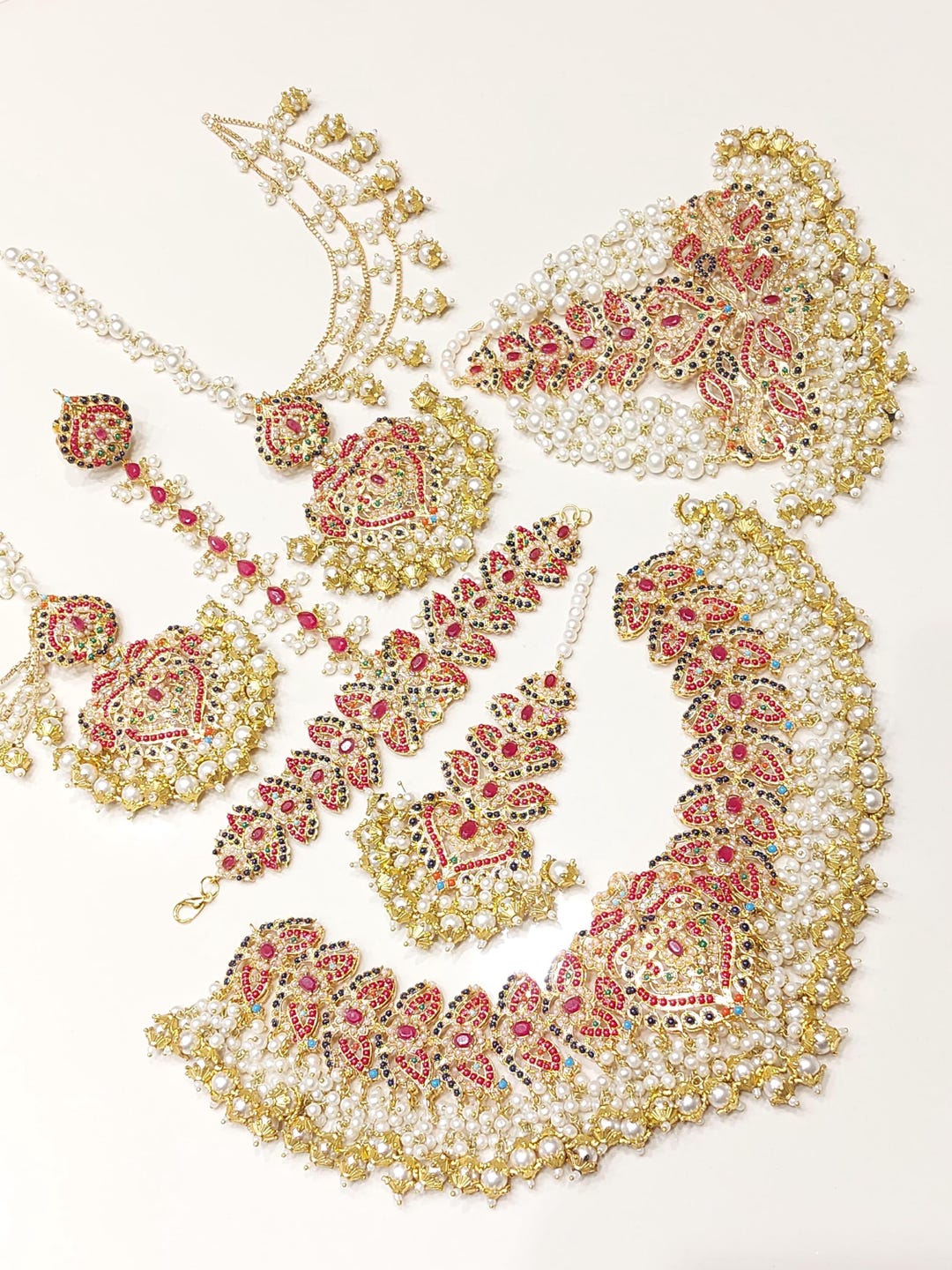 Bridal Gold Plated Nauratan Complete Set / Indian Pakistani Bridal ...