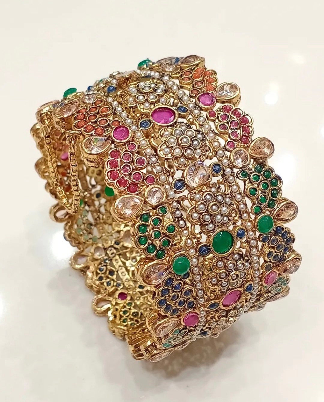 Openable Multi Color Stone Nauratan Bangle Kara / Indian Pakistani ...