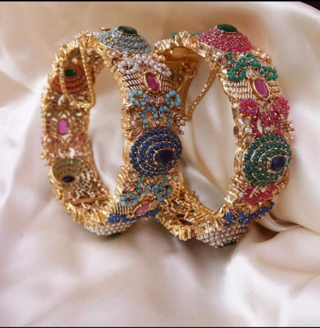 Openable Nauratan Bangles Pair | Indian Pakistani Bridal Wedding ...