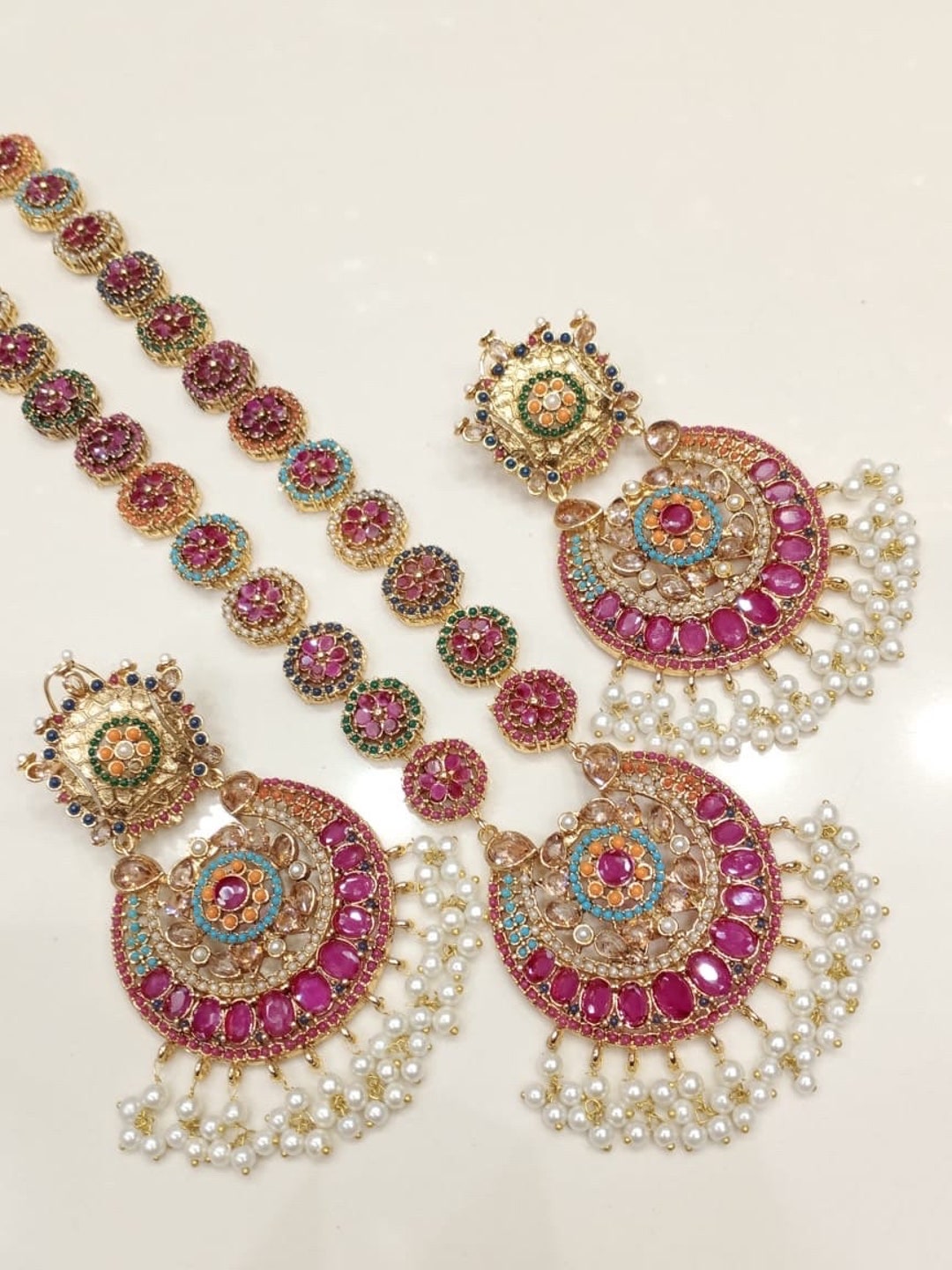 Nauratan Gold Plated Mala Set | Traditional Indian Pakistani Bridal ...