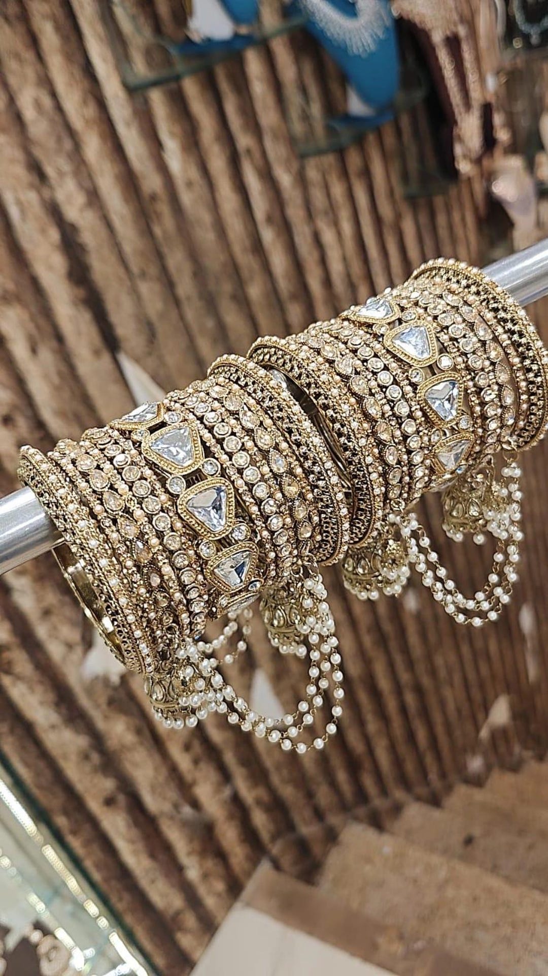 Gold Kundan Bangle Set With Pearl Jhumki | Indian Pakistani Bridal ...