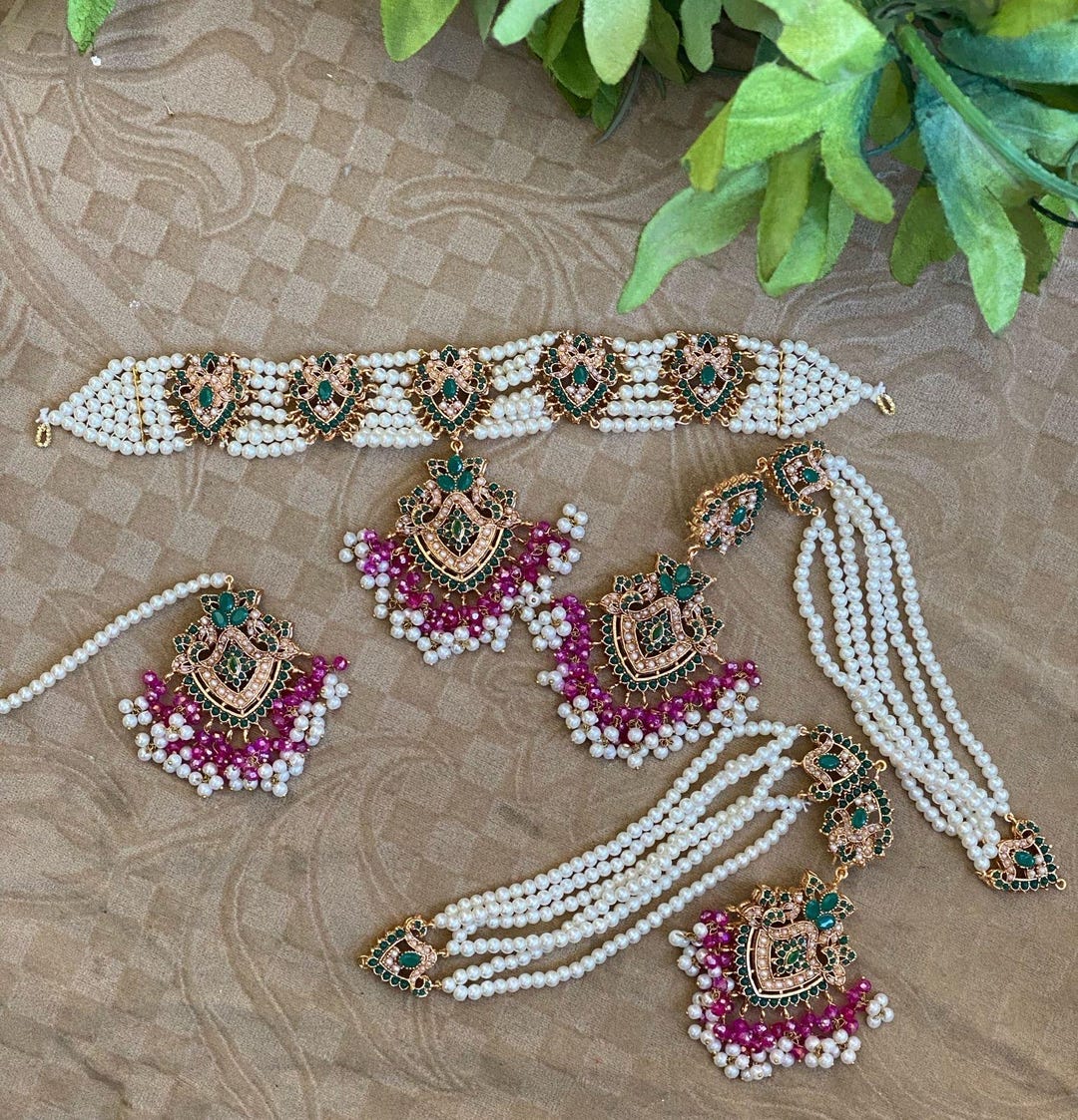 Nauratan Gold Plated Set/ Partywear Complete Set / Indian Pakistani ...