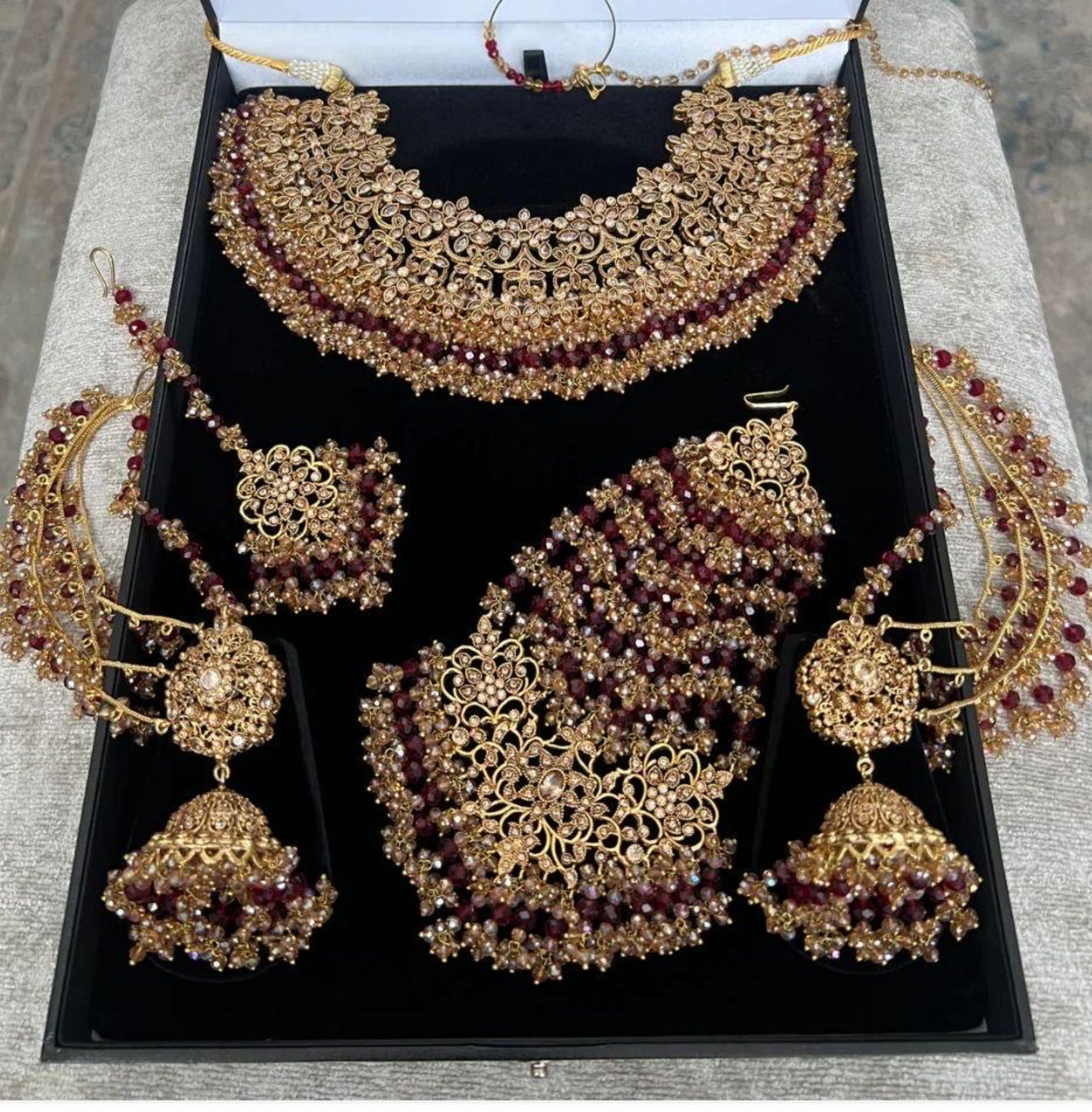 Maroon & Gold Plated Indian Bridal Jewelry Set | Pakistani Wedding ...