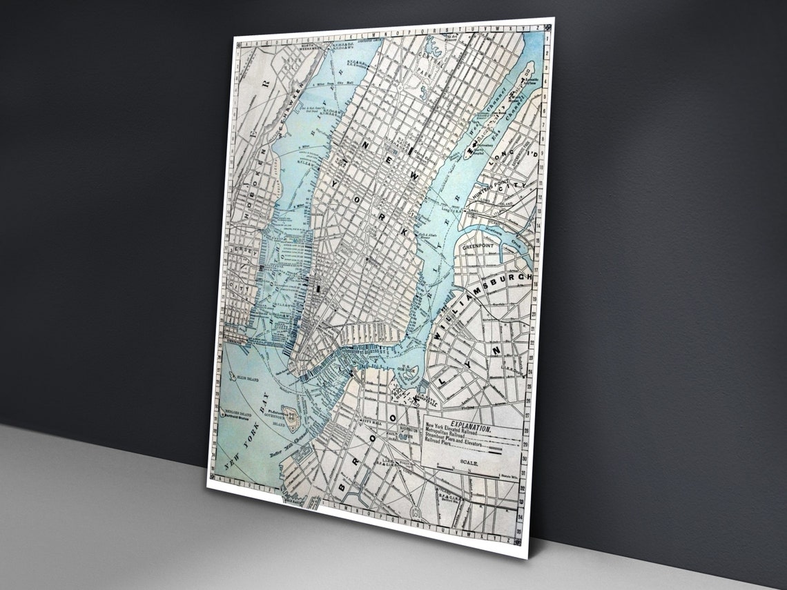 New York City Map Old City Map 19th Century Newyork City - Etsy