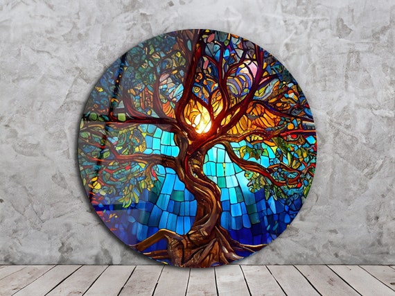 Stained Glass Painting Tree of Life Stained Glass Window Glass Wall Art Work Home Wall Decor Wall Hangings Art Deco Panel Stepdad Gift Etsy