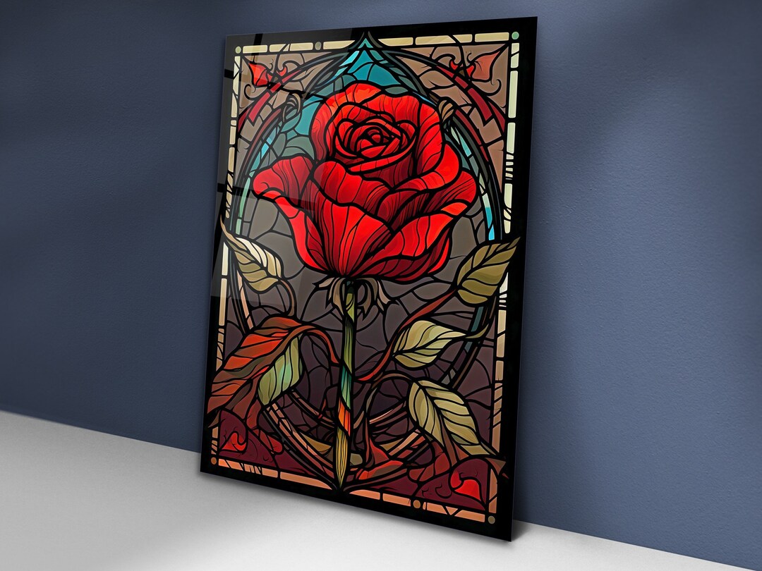 Rose Stained Glass Art, Red Rose Glass Art,tempered Glass Art ...
