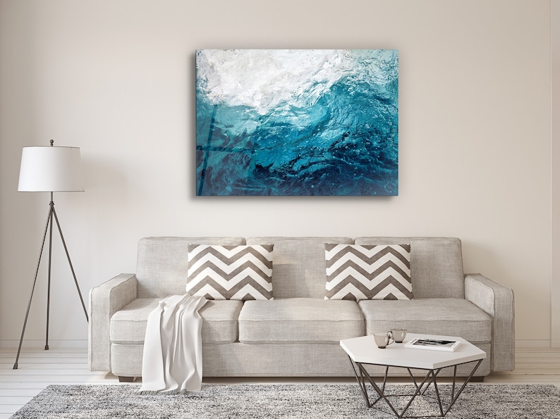 Glass Wall Art Ocean Tempered Glass Art Sea Wave Wall Hanging Etsy