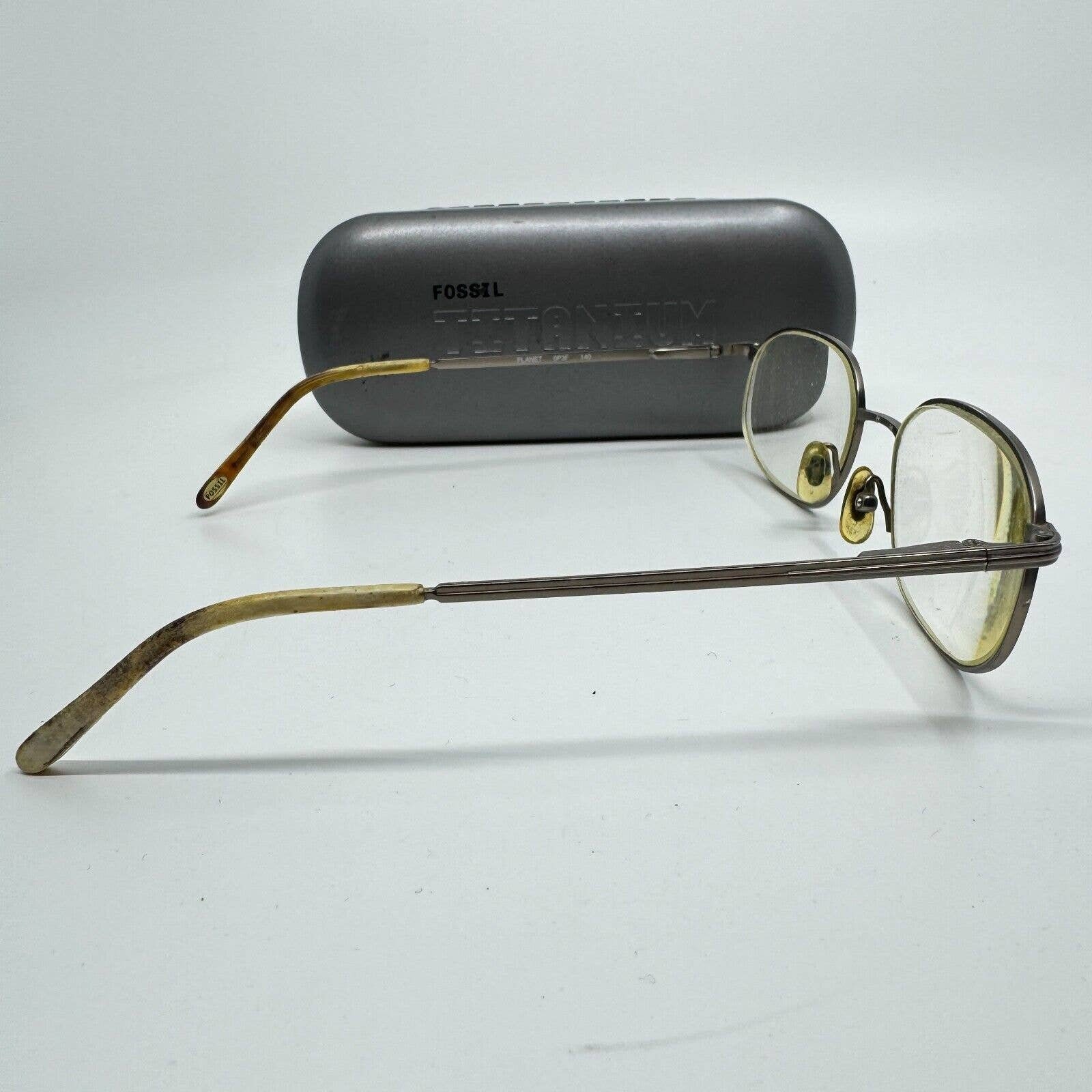 Fossil Titanium Eyeglasses Frames With Case Round Silver Yellow 54mm ...