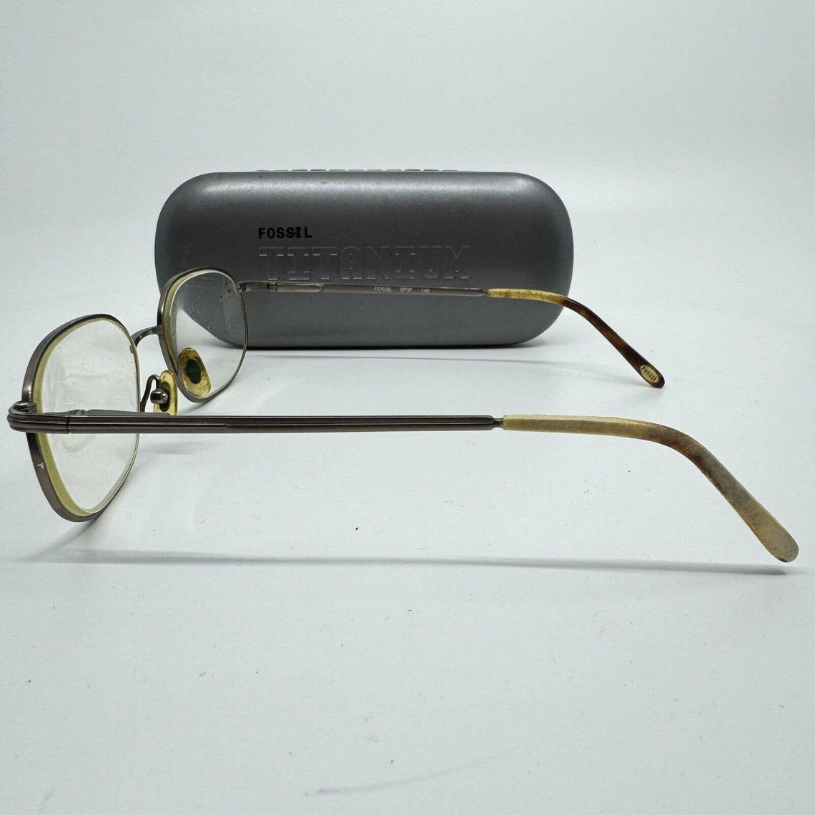Fossil Titanium Eyeglasses Frames With Case Round Silver Yellow 54mm ...