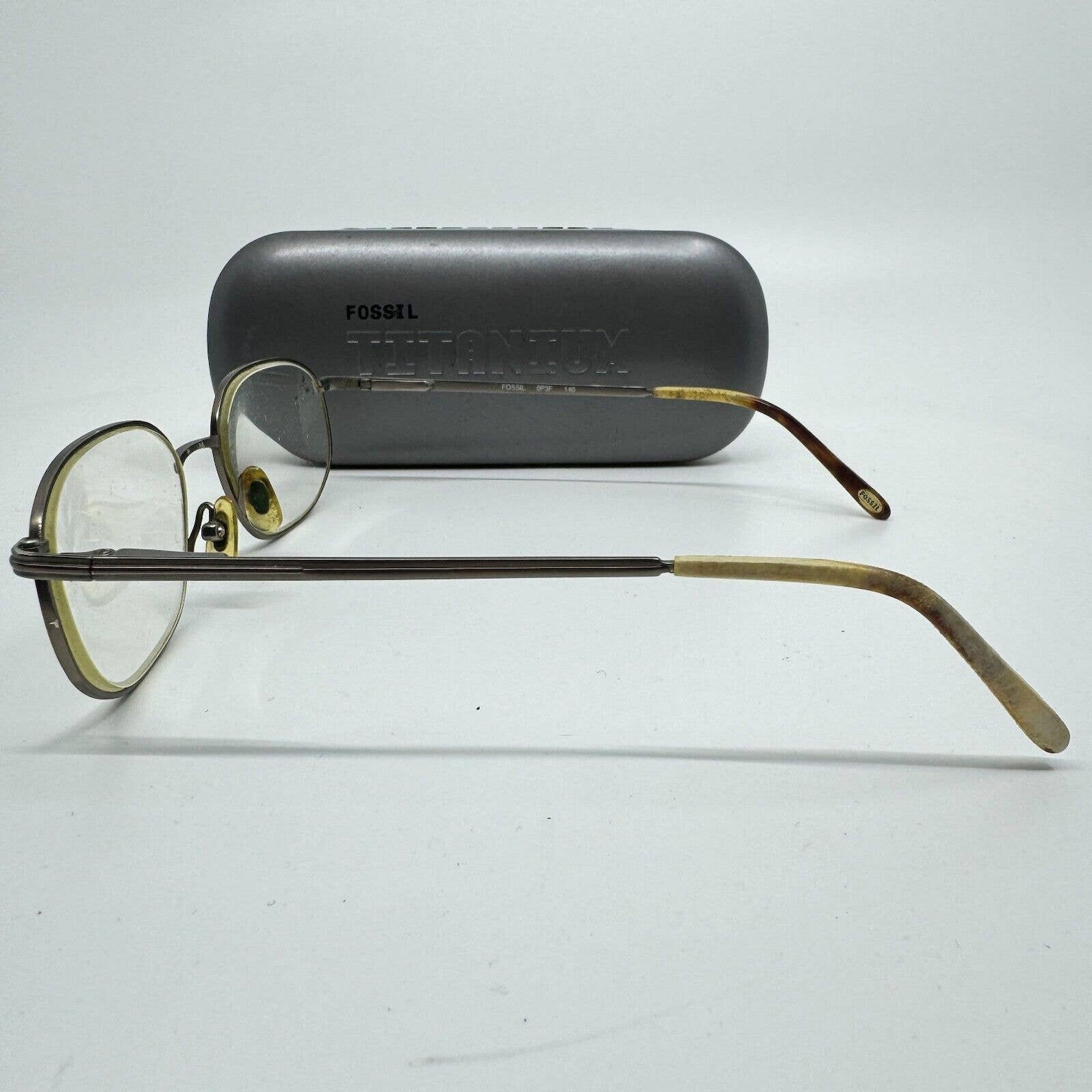 Fossil Titanium Eyeglasses Frames With Case Round Silver Yellow 54mm ...